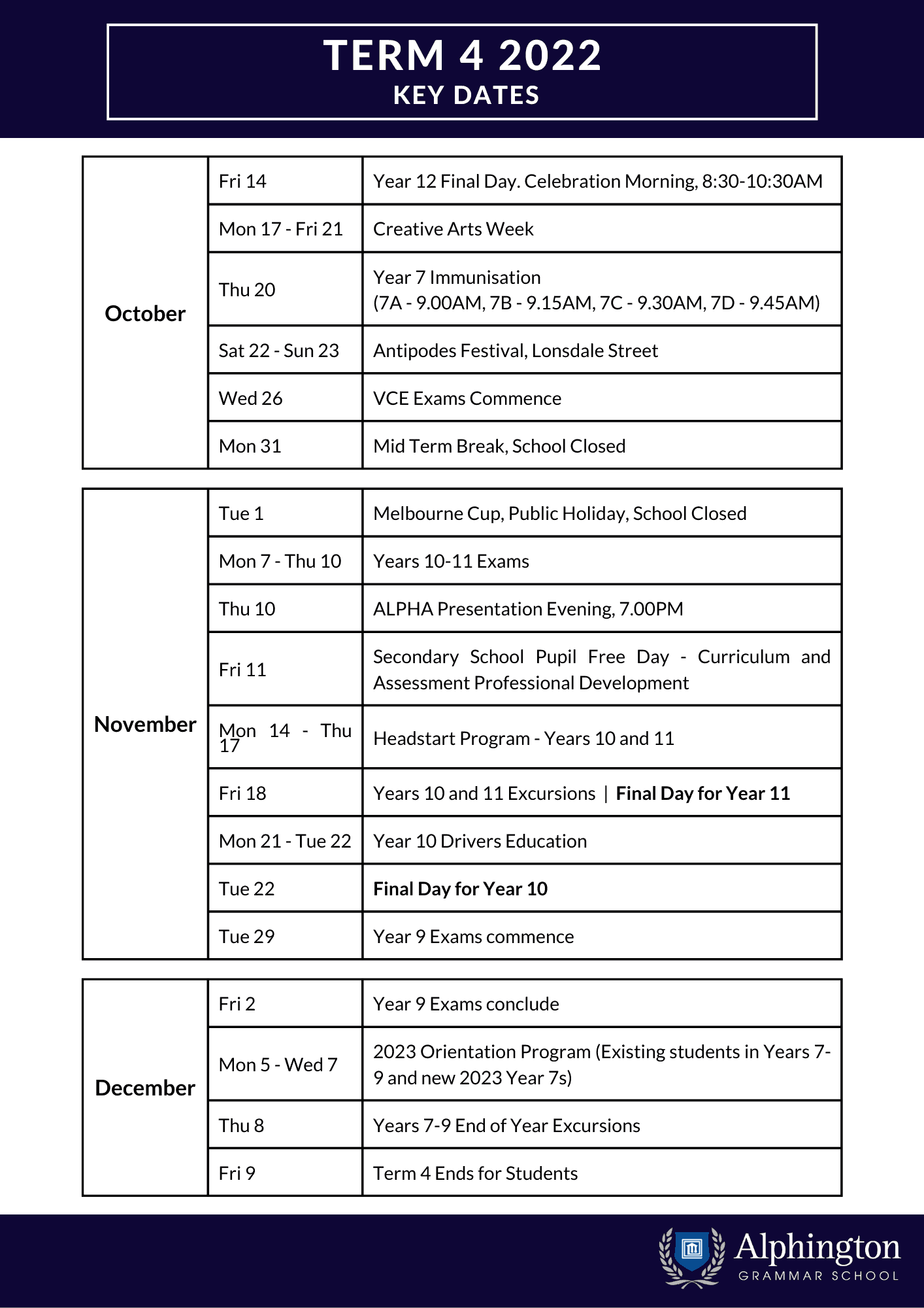 AGS Bulletin 2022, Term 4, Week 3 | Alphington Grammar School